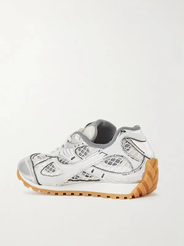 Bottega Veneta Orbit Metallic Rubber, Mesh And Fishnet Sneakers - White