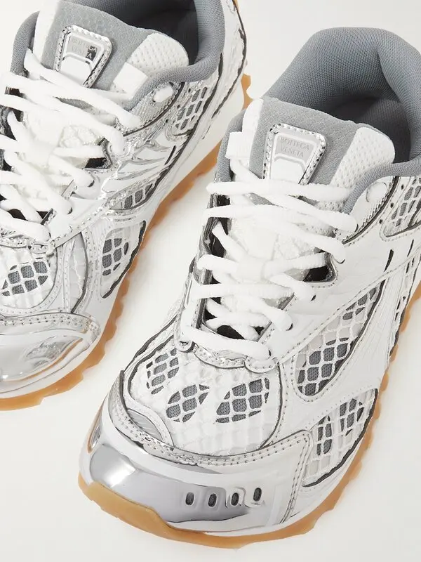 Bottega Veneta Orbit Metallic Rubber, Mesh And Fishnet Sneakers - White