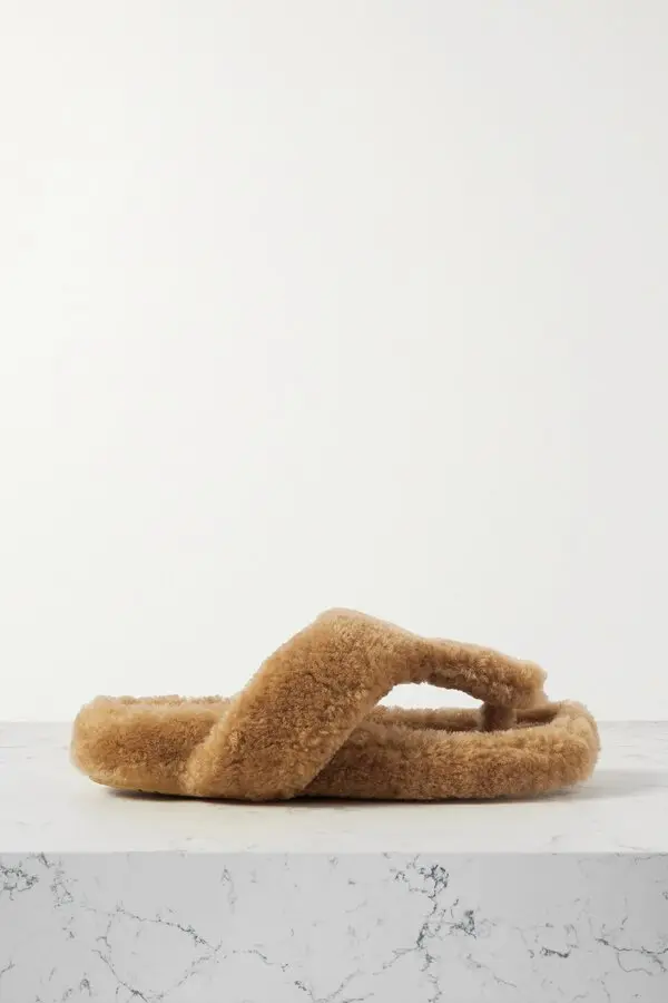 Loewe Shearling Sandals - Neutrals