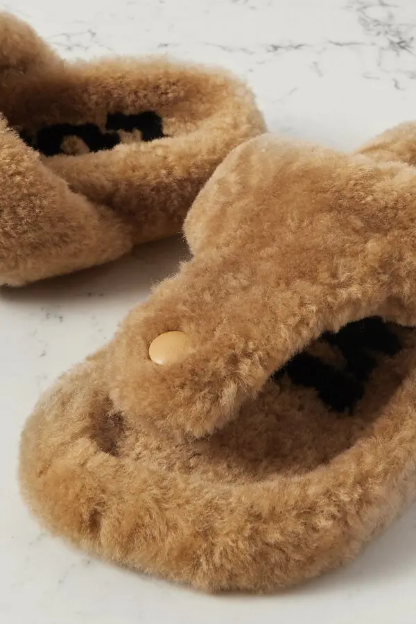 Loewe Shearling Sandals - Neutrals