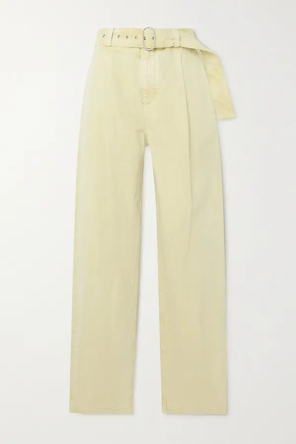JIL SANDER Belted Pleated Cotton-canvas Straight-leg Trousers