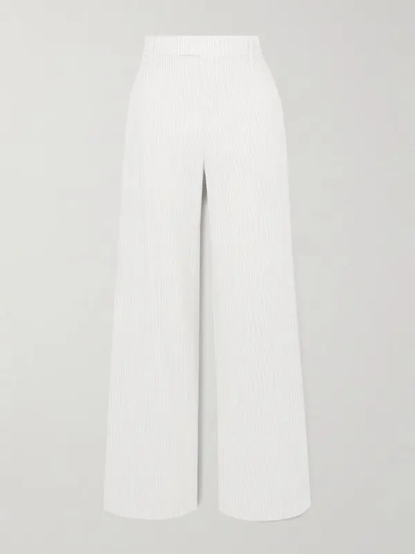 Brunello Cucinelli Pinstriped Linen-blend Wide-leg Pants