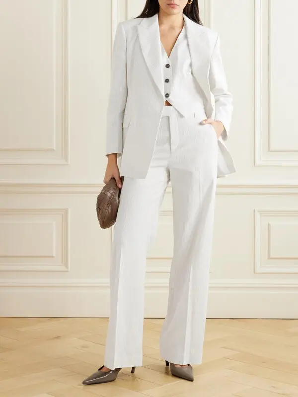 Brunello Cucinelli Pinstriped Linen-blend Wide-leg Pants