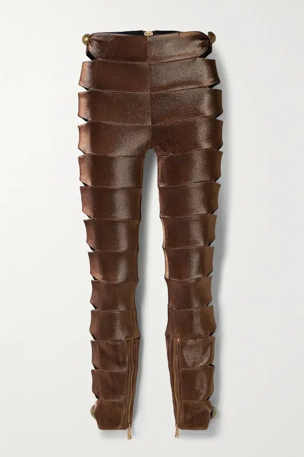 AREA Embellished Cutout Stretch-twill Leggings