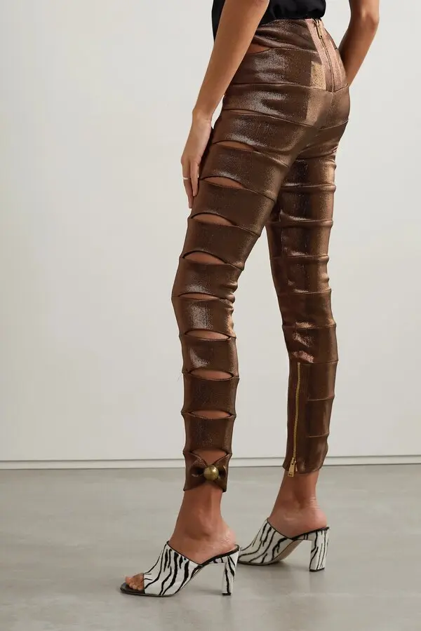 AREA Embellished Cutout Stretch-twill Leggings