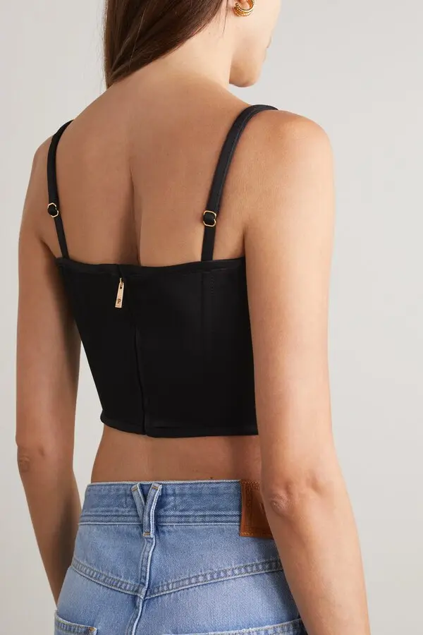Versace Icons Cropped Embellished Satin Bustier Top - Black