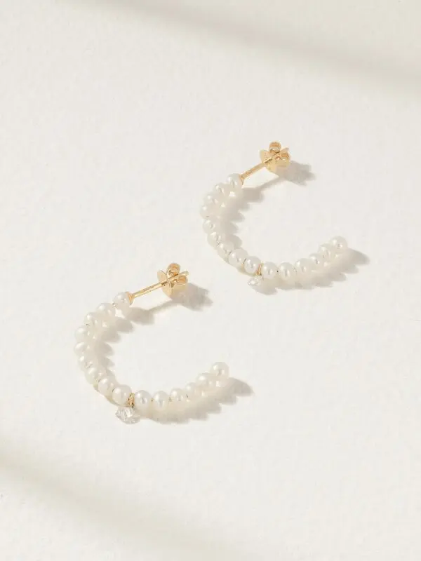 PERSEE 18-karat Pearl And Diamond Half-hoop Earrings - Gold