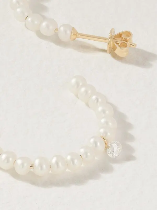 PERSEE 18-karat Pearl And Diamond Half-hoop Earrings