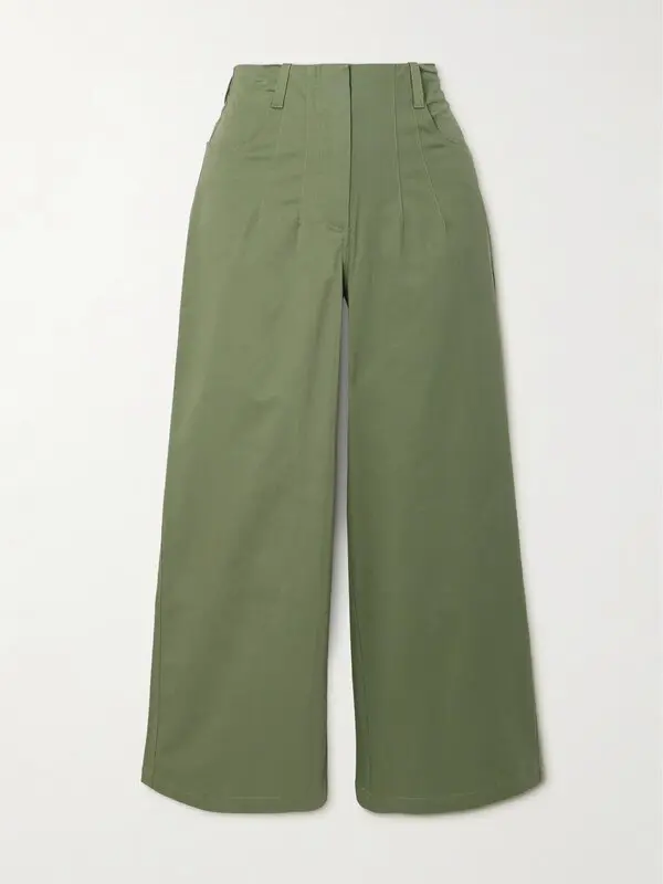 Staud Luca Cropped Wide-leg Twill Pants