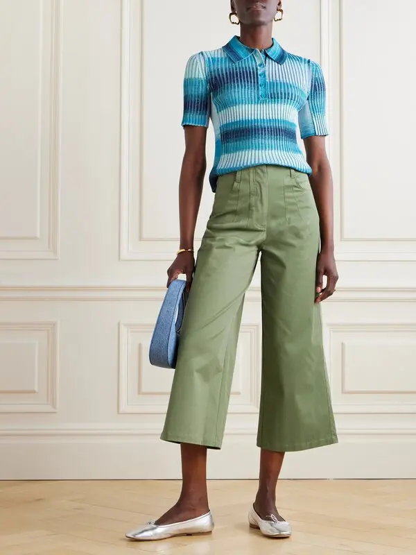 Staud Luca Cropped Wide-leg Twill Pants