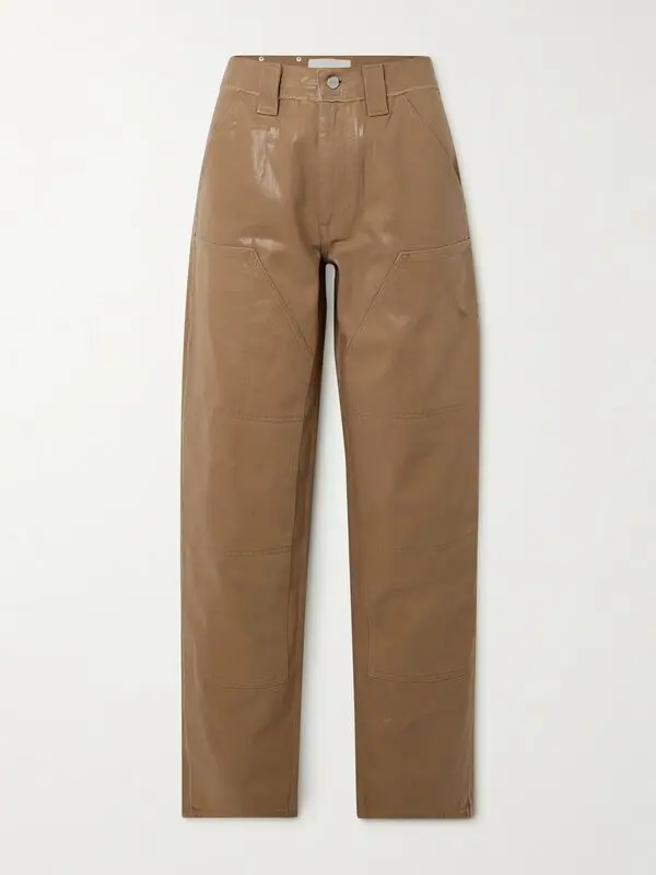 DION LEE Carpenter Coated Mid-rise Wide-leg Cargo Jeans