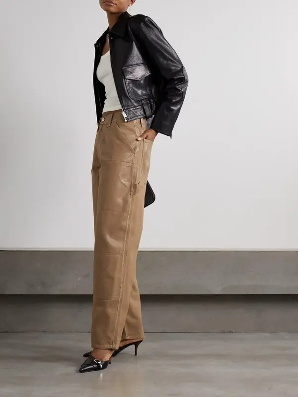DION LEE Carpenter Coated Mid-rise Wide-leg Cargo Jeans