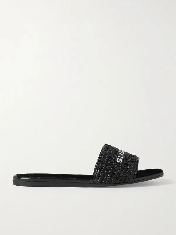 Givenchy 4g Leather-trimmed Raffia Slides