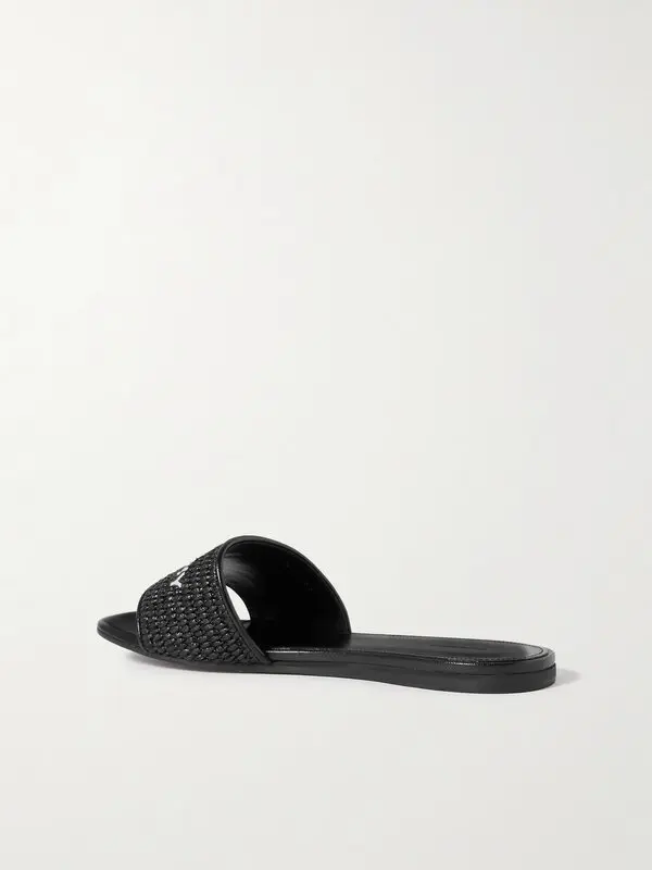Givenchy 4g Leather-trimmed Raffia Slides