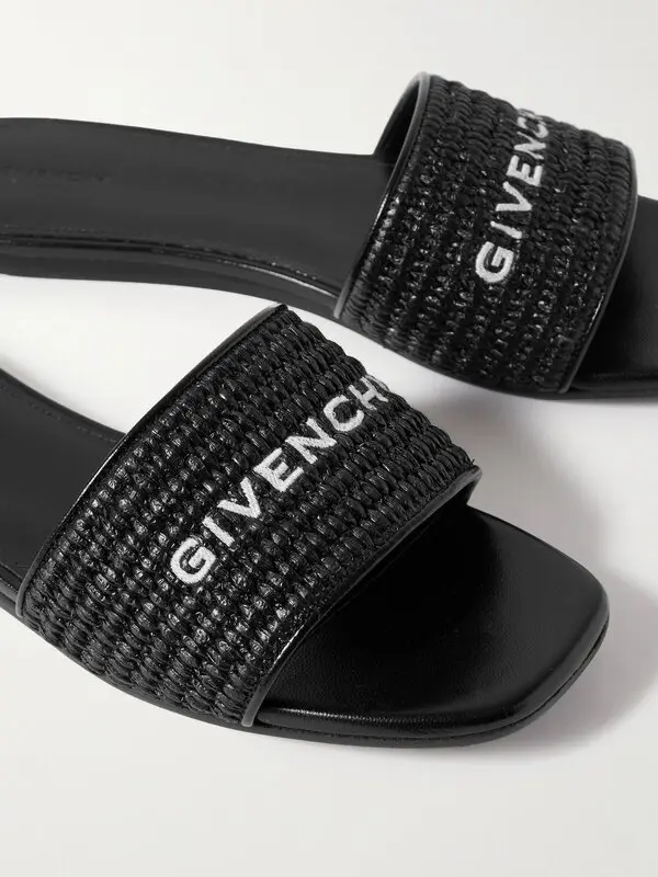 Givenchy 4g Leather-trimmed Raffia Slides