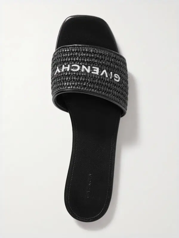Givenchy 4g Leather-trimmed Raffia Slides