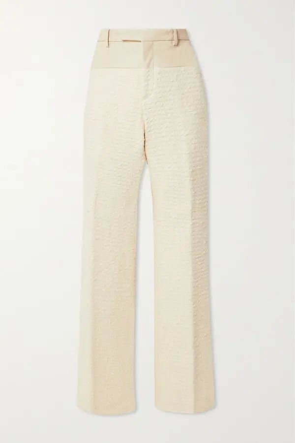 Amiri Leather-trimmed Cotton-blend Tweed Bootcut Pants