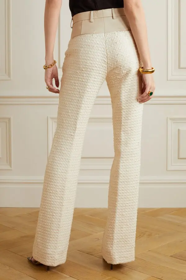 Amiri Leather-trimmed Cotton-blend Tweed Bootcut Pants