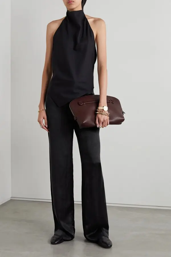 THE ROW Bany Wool-satin Wide-leg Pants