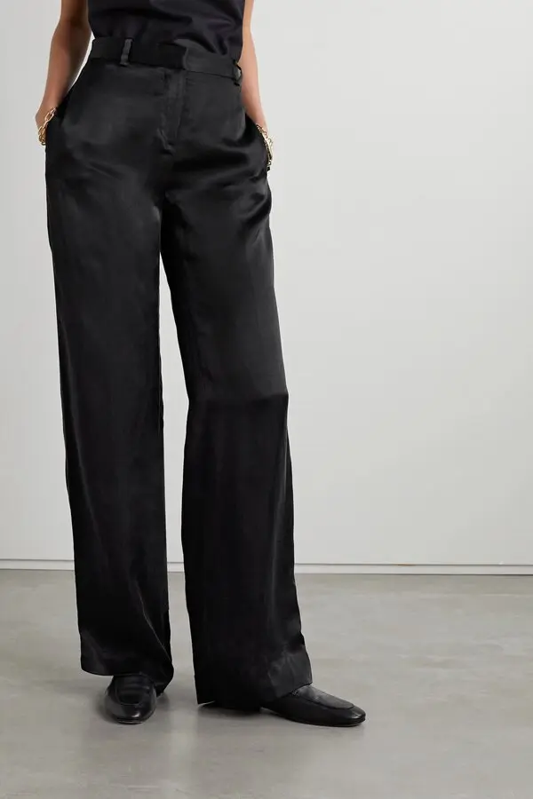 THE ROW Bany Wool-satin Wide-leg Pants