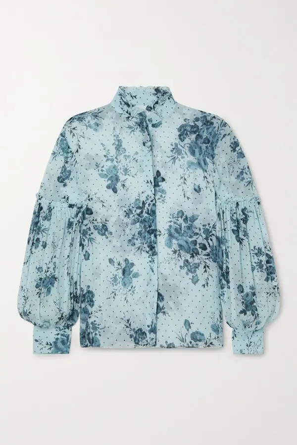 Erdem Ruffled Printed Crepon Blouse