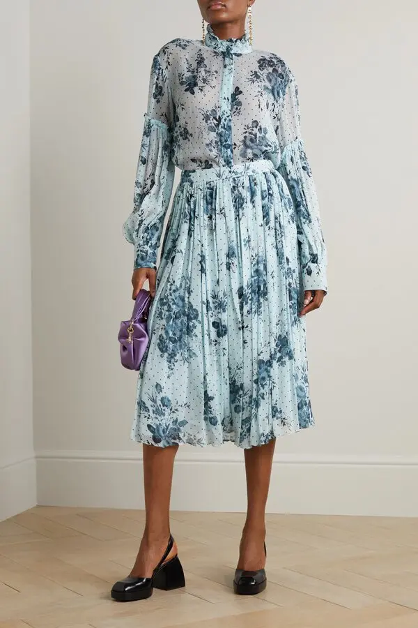 Erdem Ruffled Printed Crepon Blouse