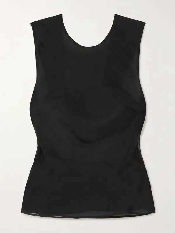 ST. AGNI Ruched Pinstriped Silk-voile Tank