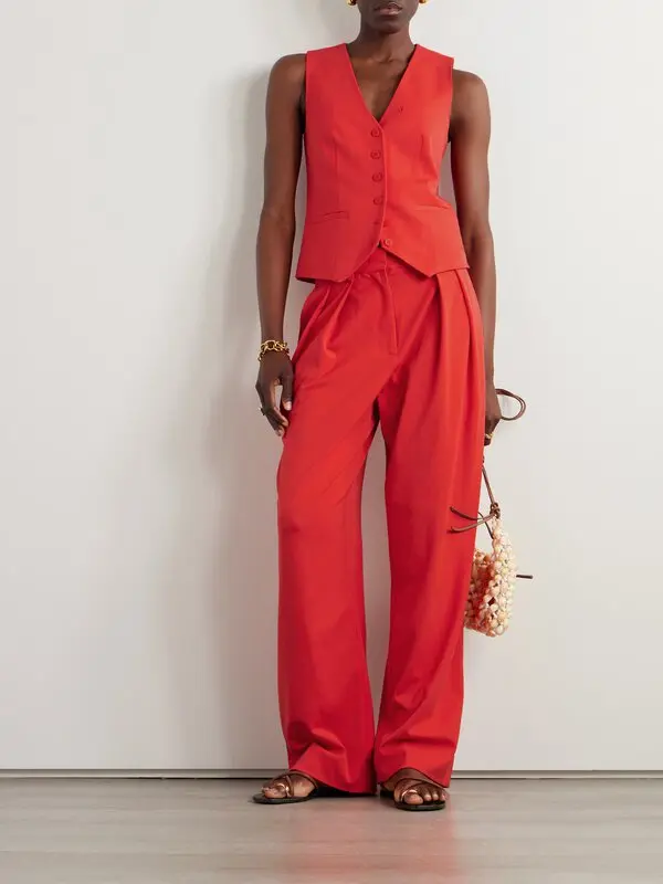 Staud Luisa Pleated Twill Wide-leg Pants