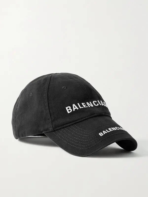 Balenciaga Embroidered Cotton-twill Baseball Cap - Black