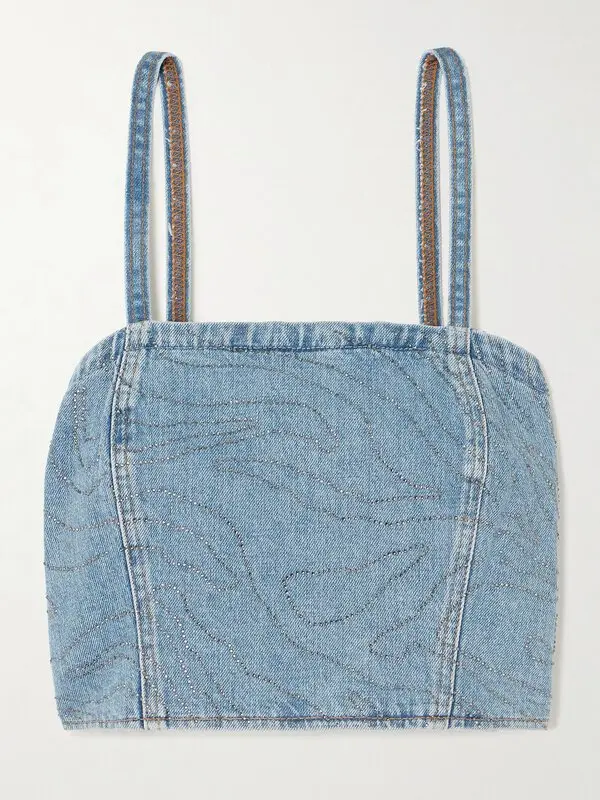 ROTATE BY BIRGER CHRISTENSEN Cropped Sequined Top - Blue