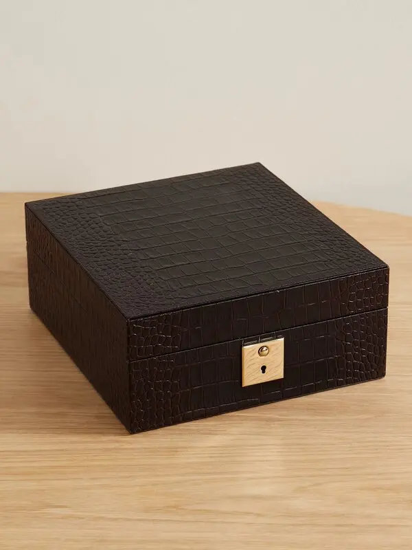 Smythson Mara Croc-effect Leather Watch Box - Brown
