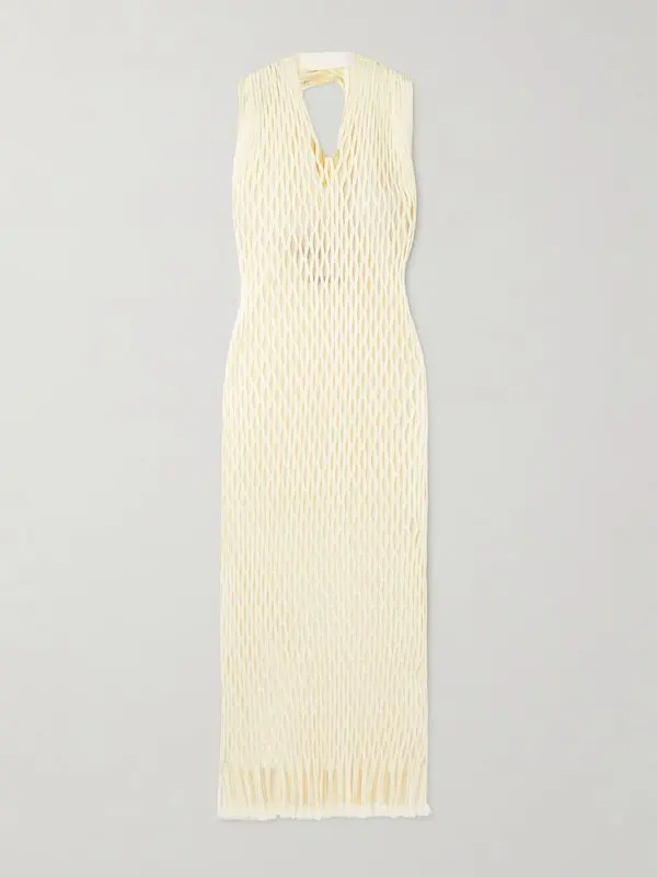 Proenza Schouler Fringed Mesh Halterneck Midi Dress - Neutrals