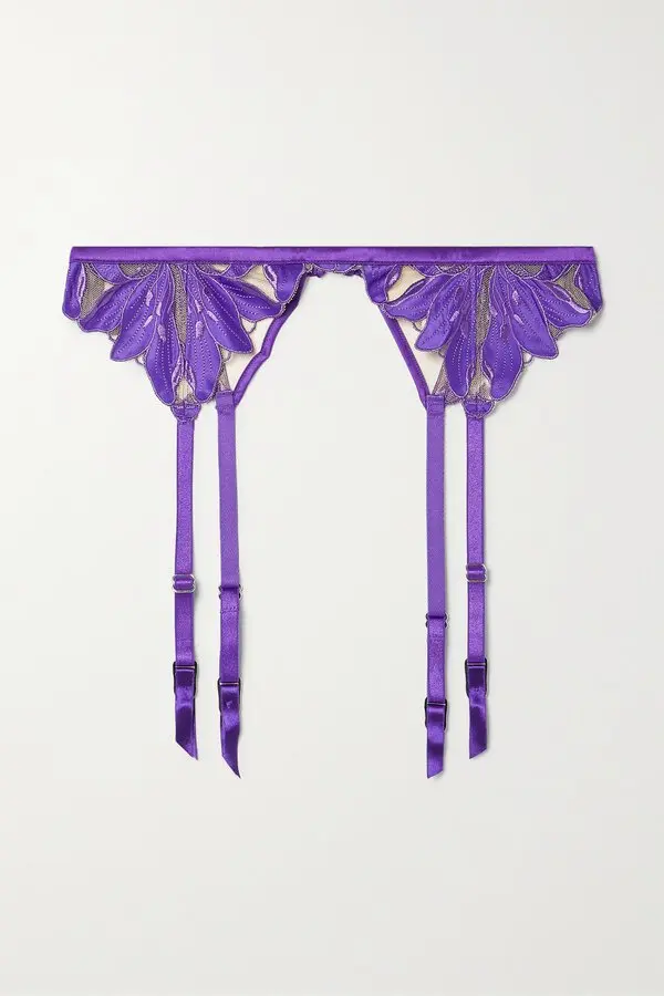 FLEUR DU MAL Lily Embroidered Suspender Belt - Purple