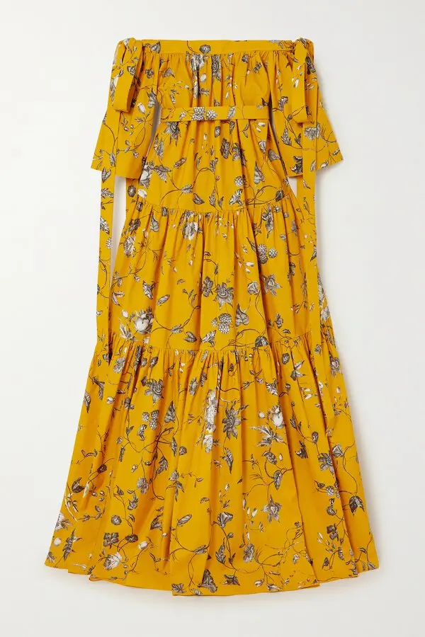 Erdem Off-the-shoulder Bow-detailed Floral-print Gown - Yellow