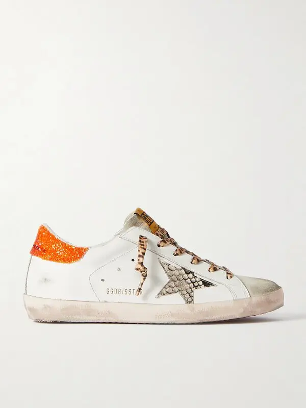 GOLDEN GOOSE Superstar Glittered Leather And Suede Sneakers - White