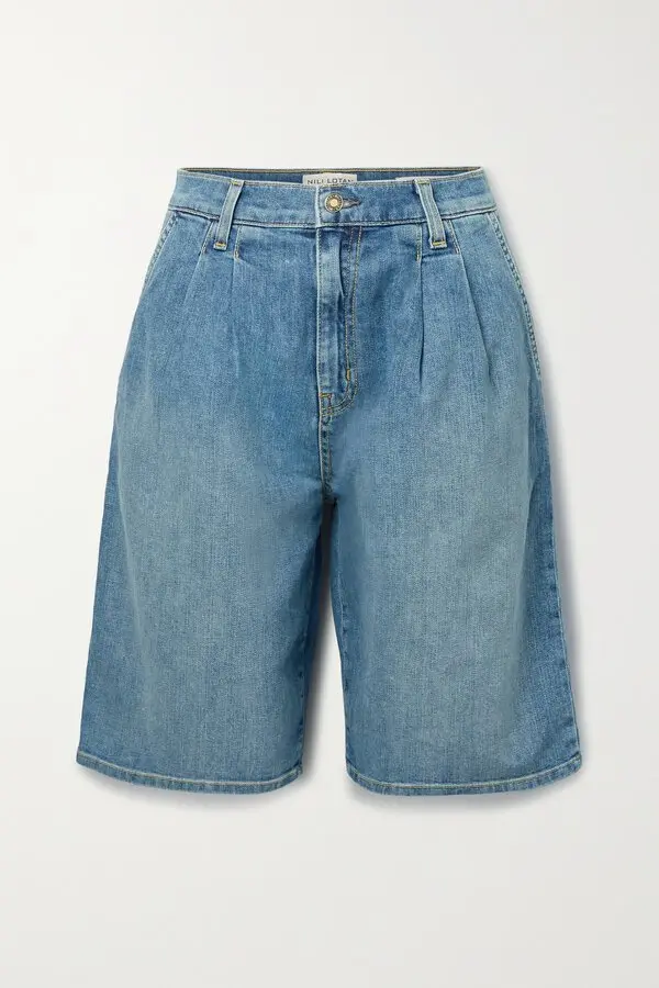 NILI LOTAN Julie Pleated Denim Shorts