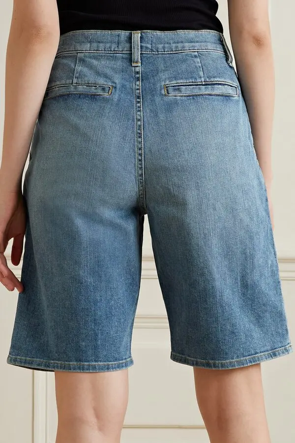 NILI LOTAN Julie Pleated Denim Shorts