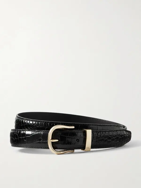 NILI LOTAN Louise Croc-effect Leather Belt - Black