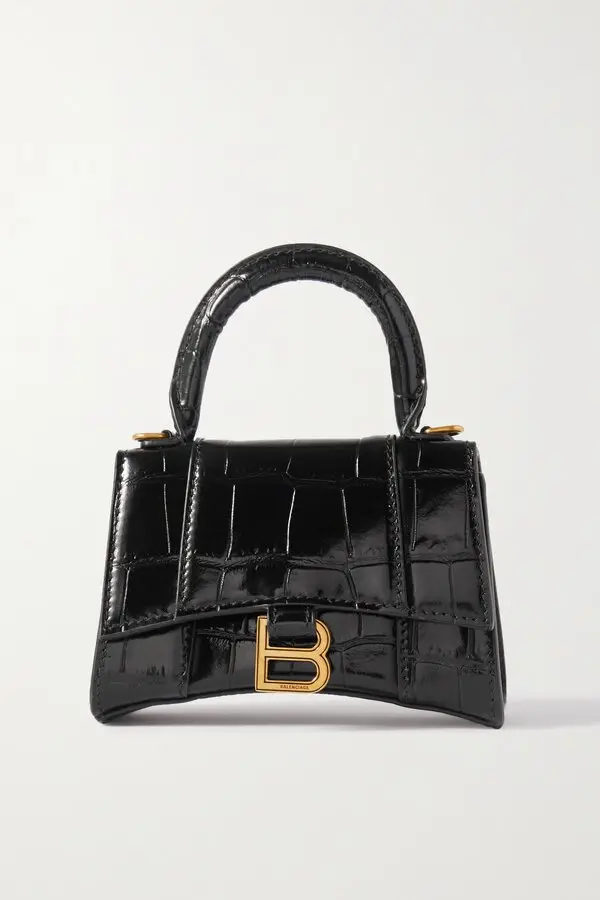 Balenciaga Hourglass Mini Croc-effect Tote - Black