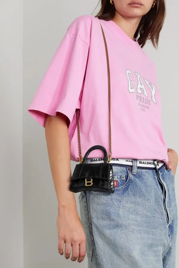 Balenciaga Hourglass Mini Croc-effect Tote - Black