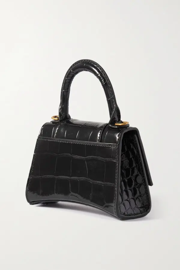 Balenciaga Hourglass Mini Croc-effect Tote - Black