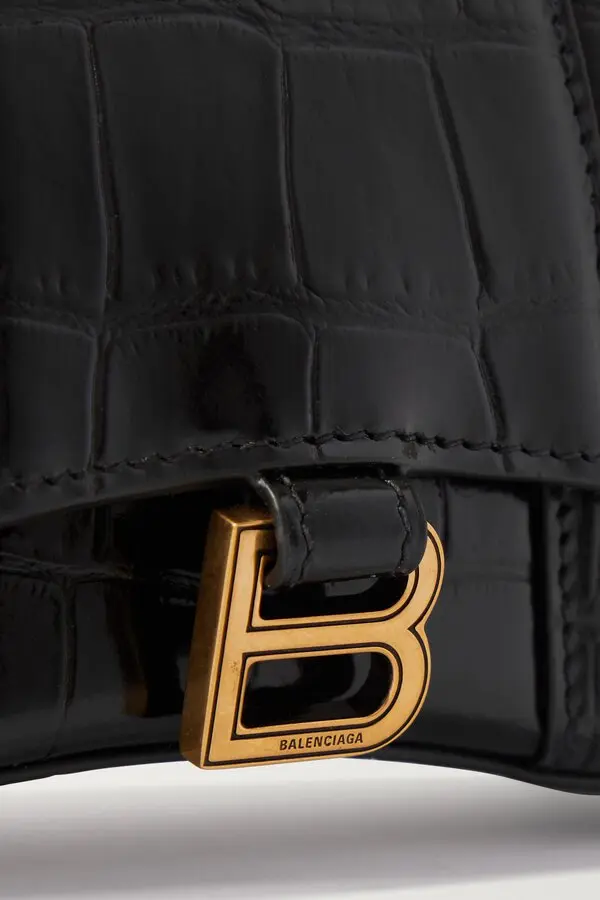 Balenciaga Hourglass Mini Croc-effect Tote - Black