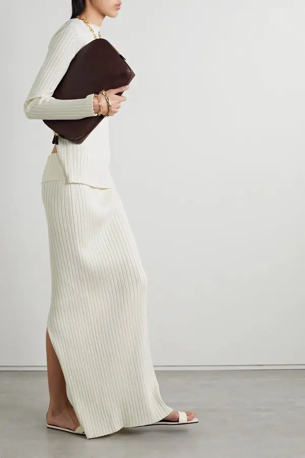 THE ROW Moss Ribbed Silk Maxi Skirt