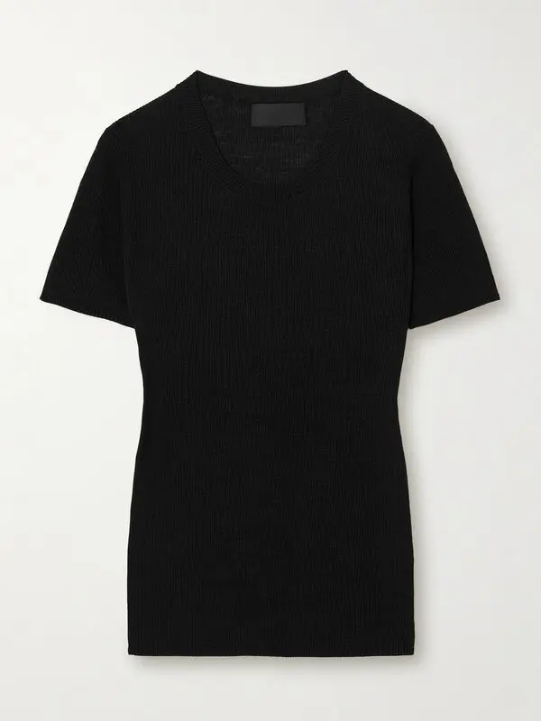 NILI LOTAN Hettie Ribbed Silk T-shirt - Black