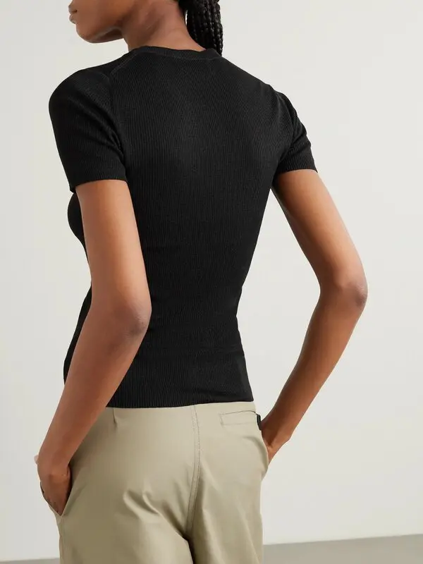 NILI LOTAN Hettie Ribbed Silk T-shirt - Black