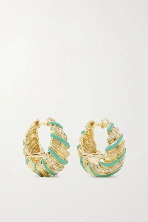 Yvonne Léon 9-karat Enamel And Diamond Hoop Earrings - Gold