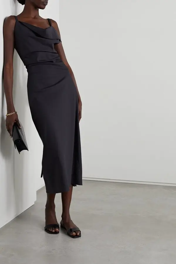 THE ROW Berna Draped Open-back Wool Midi Dress
