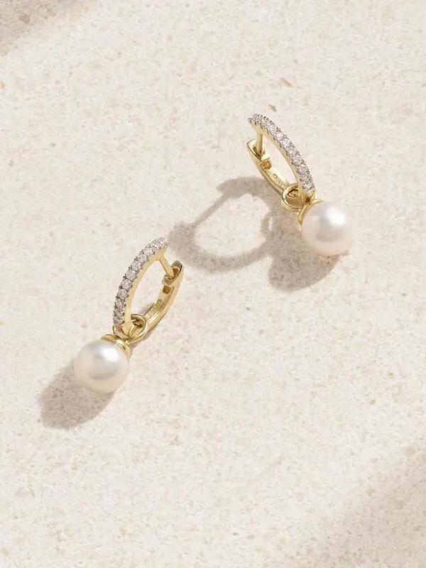 Mateo 14-karat Diamond And Pearl Hoop Earrings - Gold
