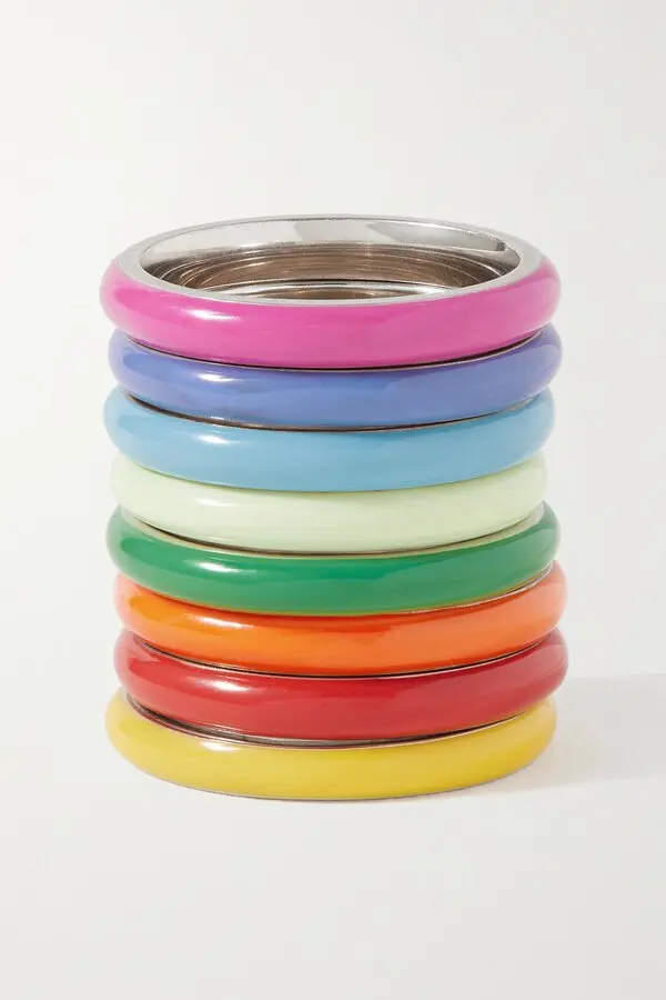 Fry Powers Unicorn Rainbow Sterling Silver And Enamel Rings Set - Pink