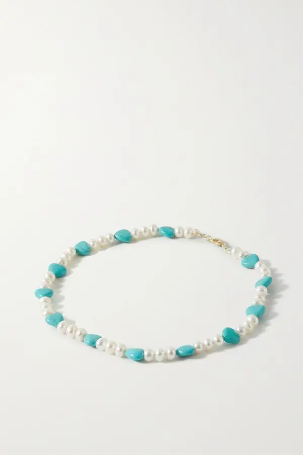 Jia Jia Net Sustain Gold-tone, Turquoise And Pearl Necklace - White